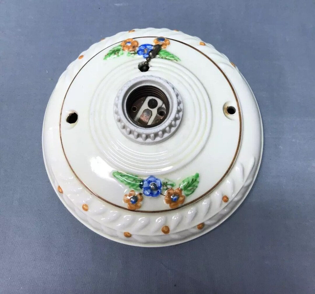 Vintage 7" Flush Mount Porcelain Ceiling Light Shabby Floral Chic Old ...