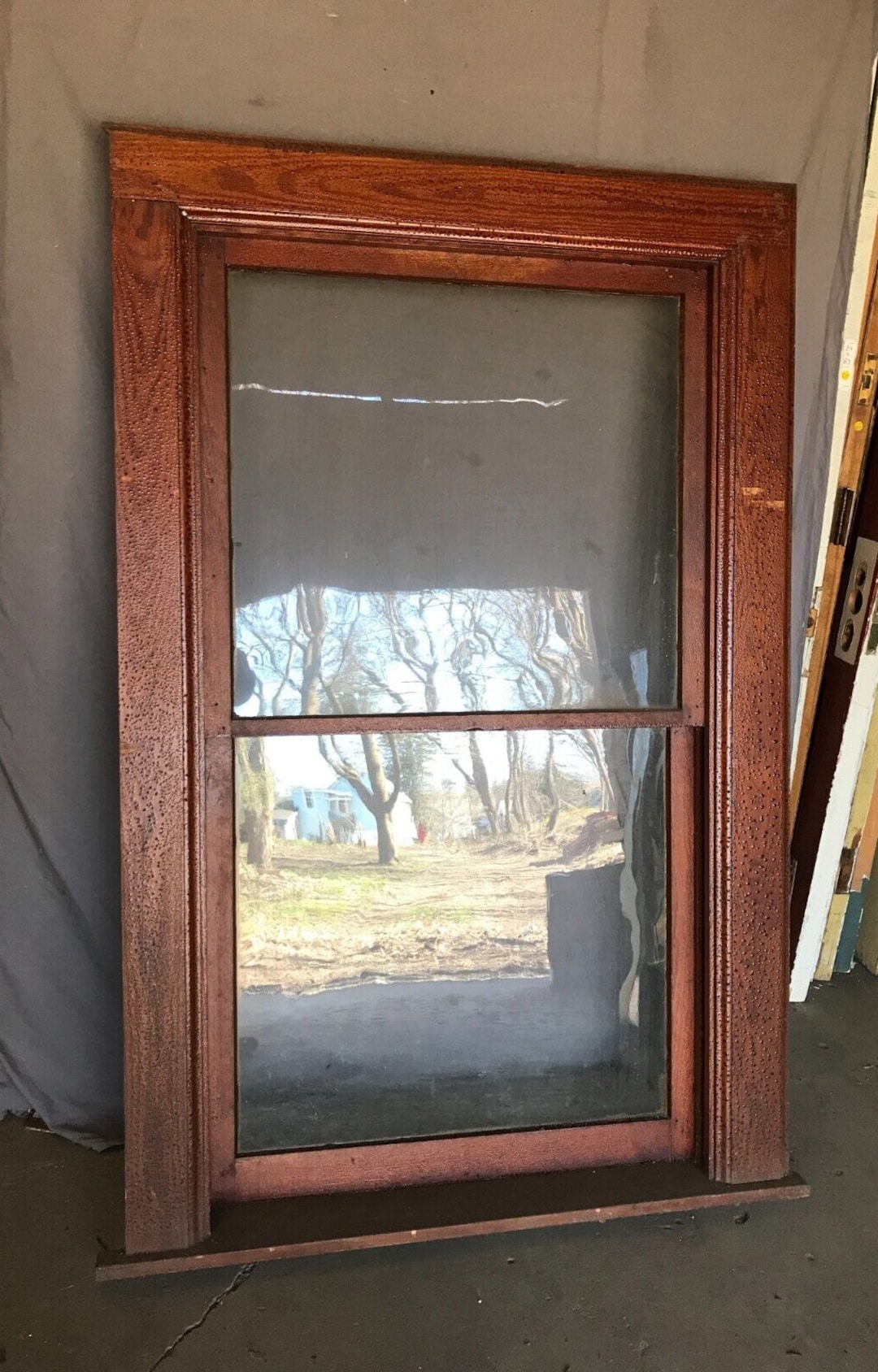 Antique Large Single Hung Wavy Glass 36" X 65" Window Surround VTG Old ...