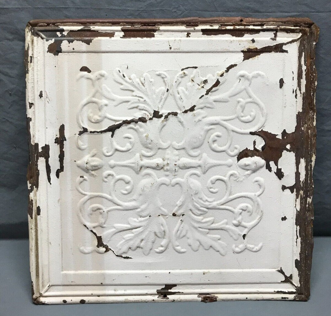 Antique Single Tin Ceiling Shabby GRIFFINS Panel 18" SQ Chic VTG Old ...