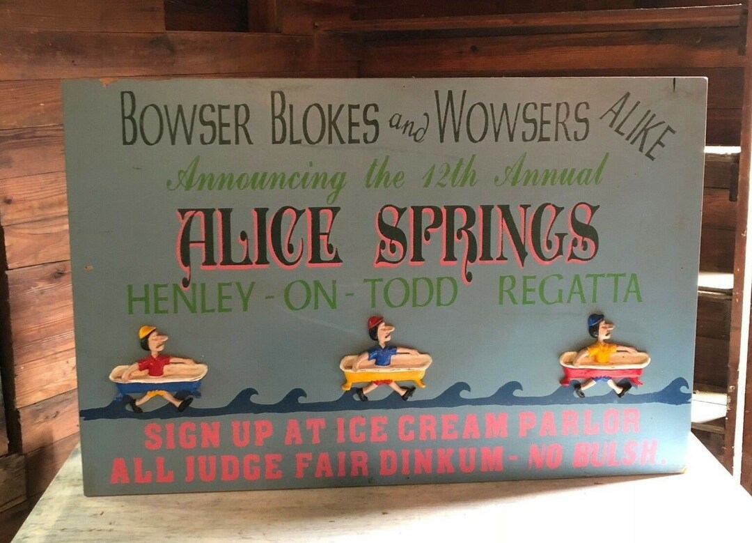 1970's Vintage Alice Springs Henry on the TODD REGATTA Race Wood Sign ...