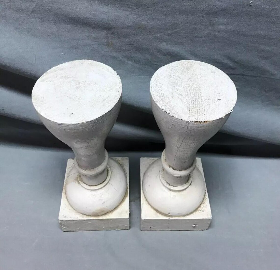 Vintage Pair 10" Turned Wood Shabby Balusters Thick Chunky Candle ...
