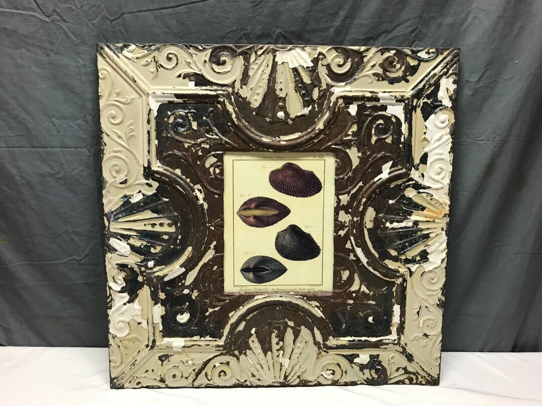 Antique TIN CEILING Metal 8X10 Picture Frame Tan & Rust Recycled 23 Sq ...