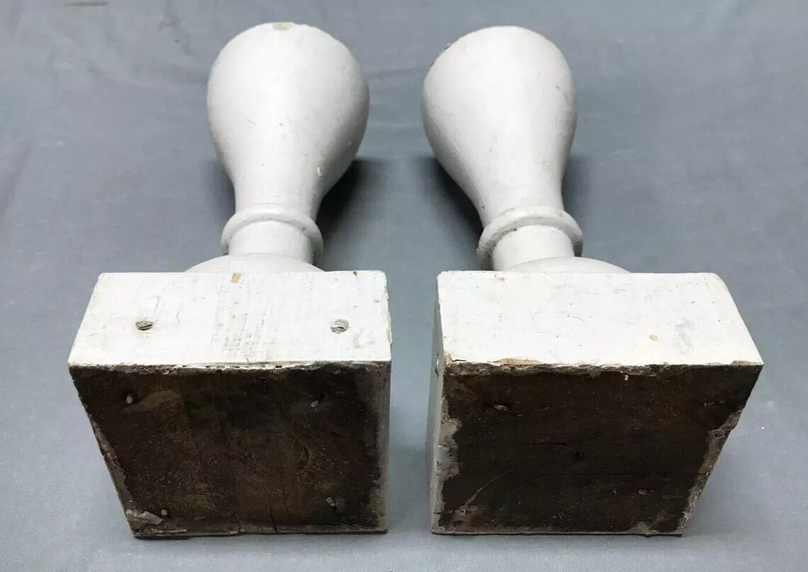 Vintage Pair 10" Turned Wood Shabby Balusters Thick Chunky Candle ...