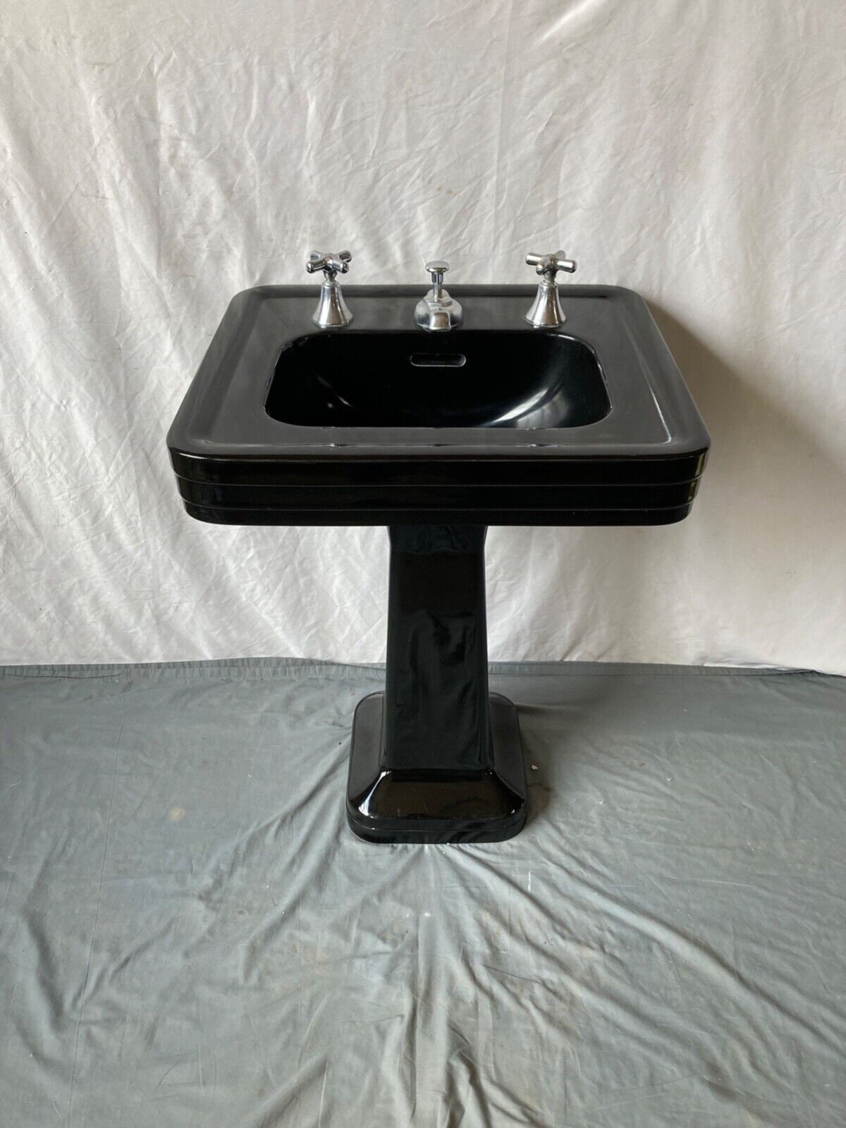 Antique Ceramic Black Porcelain Pedestal Bathroom Sink Old Vtg Crane 147 23E pick up Only PRIVATE Listing Etsy