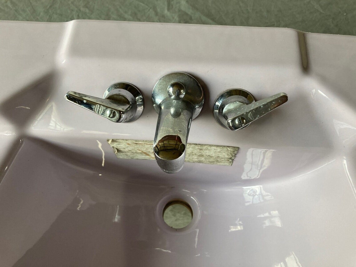 Vtg Mid Century Lavender Lilac Console Sink Chrome Brass Legs - Etsy