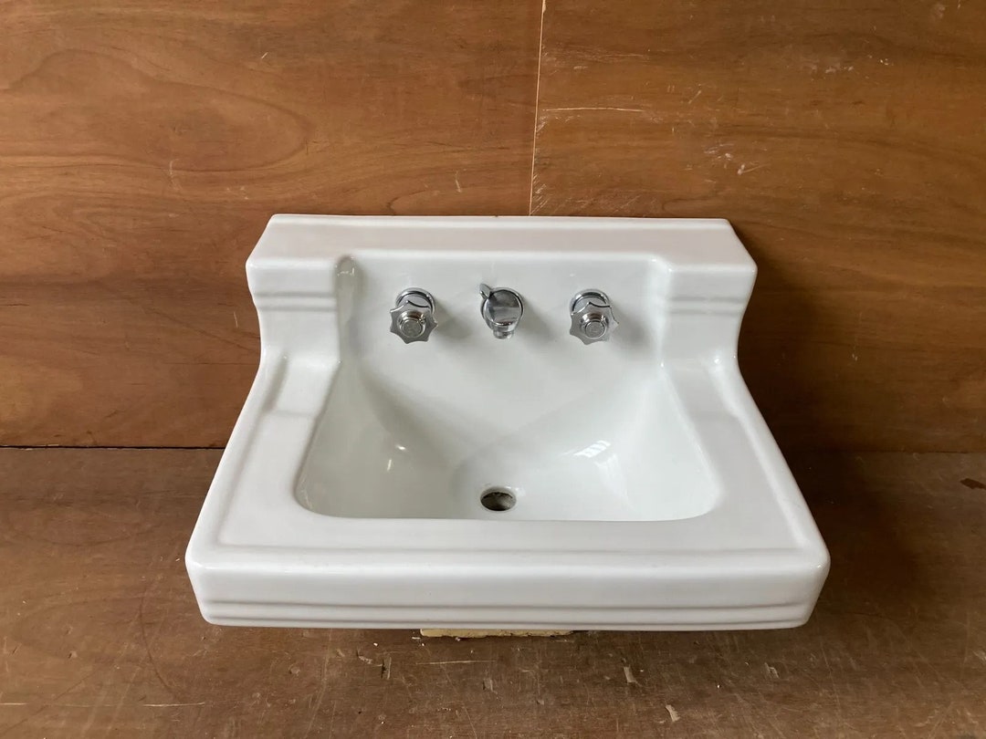 Vintage Mid Century White Wall Mounted Shelf Back Bath Sink Vtg ...