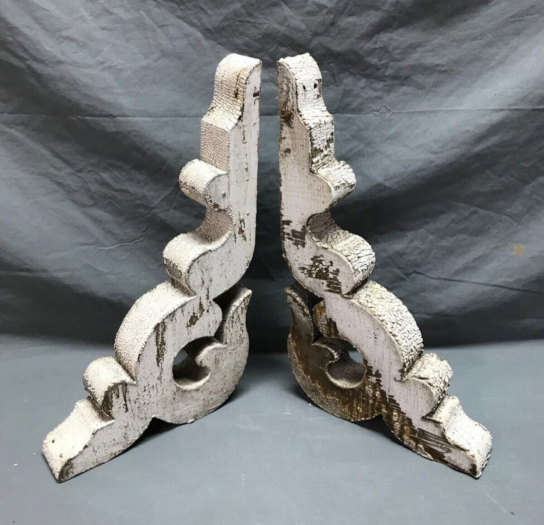 Antique Pair Wood Porch Brackets 9X15 Shabby White VTG Chic Corbels Old ...