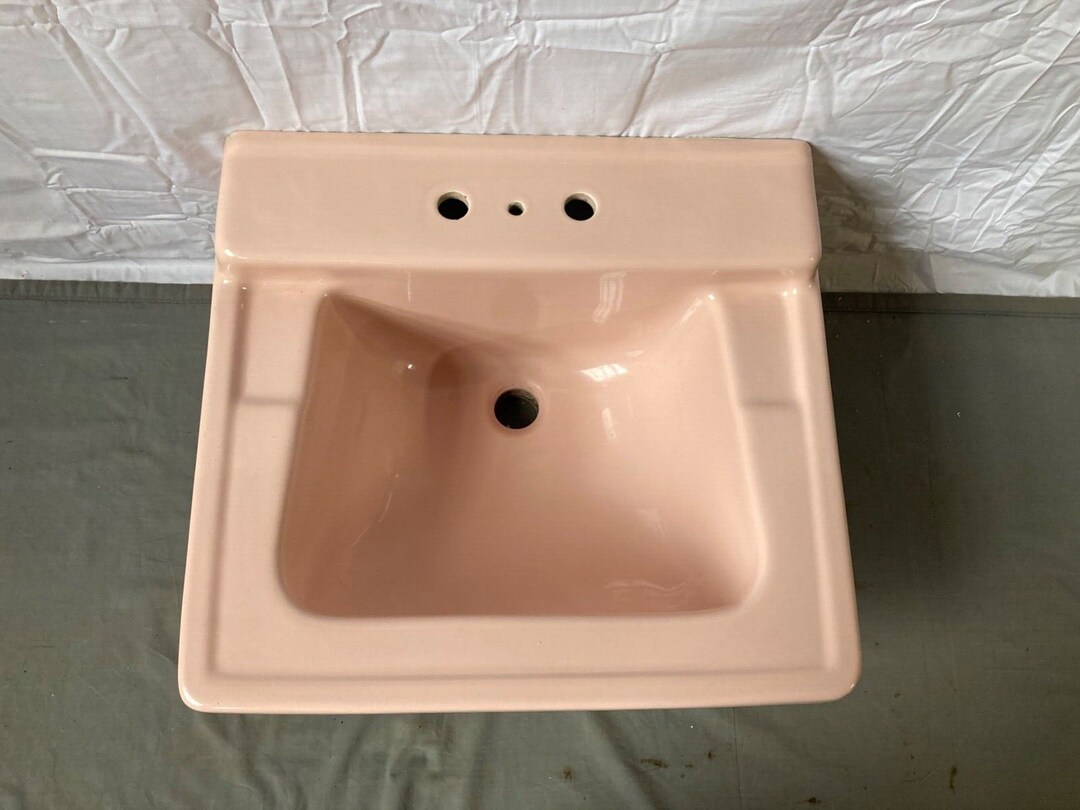 Vtg Mid Century Deco Coral Pink Wall Bath Sink Old Standard Lavatory ...