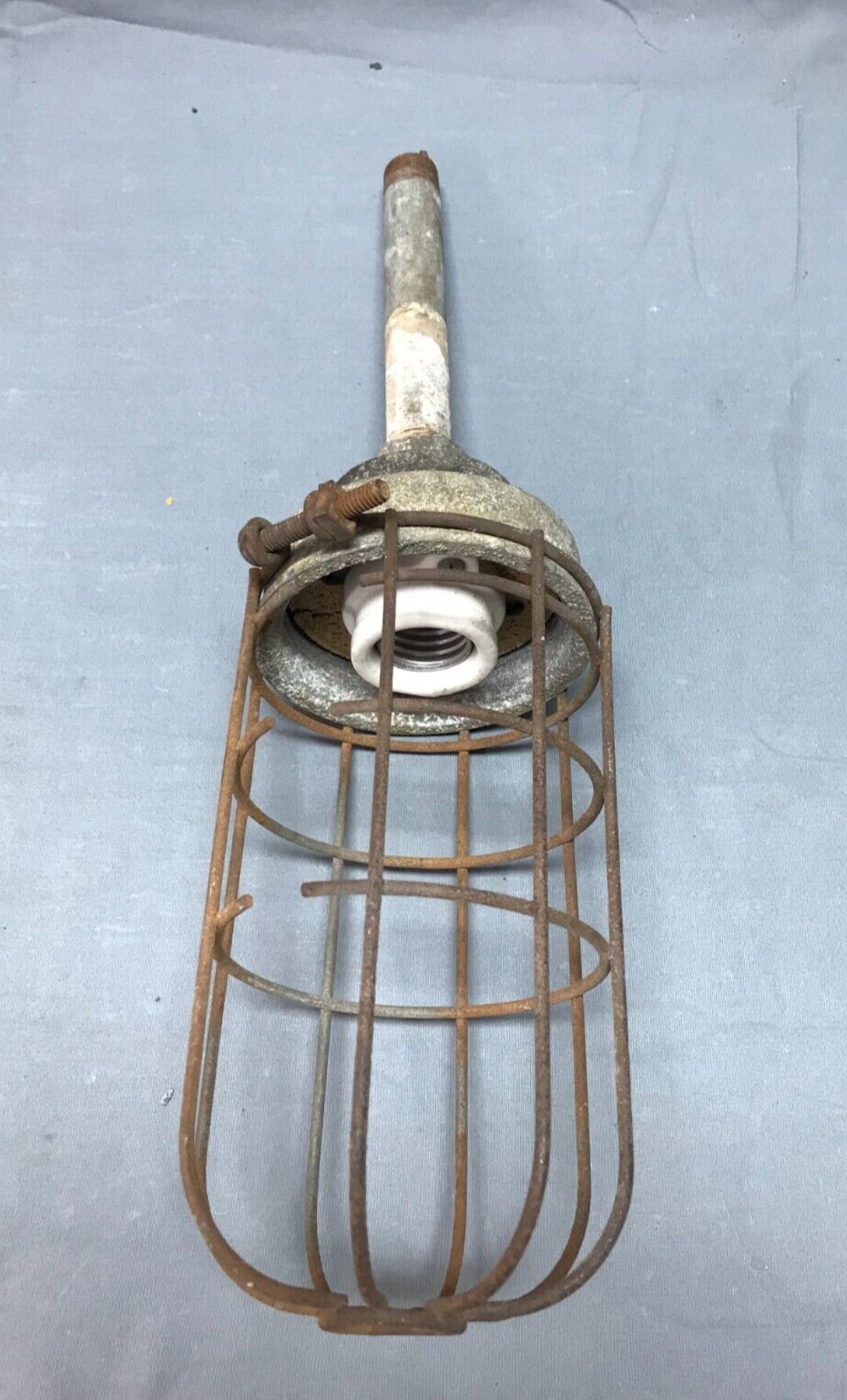 VTG SPERO Industrial Single Cage Cast Metal Light Steam Punk Old Garage ...