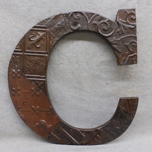 Tin Ceiling Wrapped 16" Letter "c" Patchwork Reclaimed Metal Burnished ...