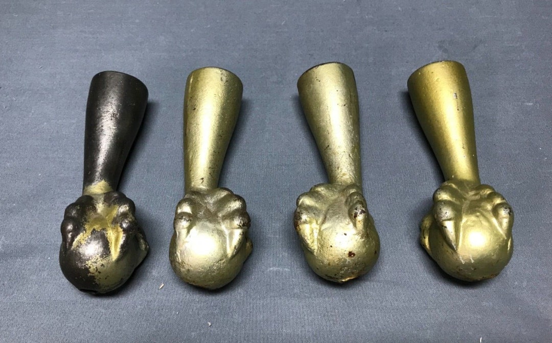 Antique Vintage Set of 4 Cast Iron 5" Tall Claw & Ball Feet Gold Old ...
