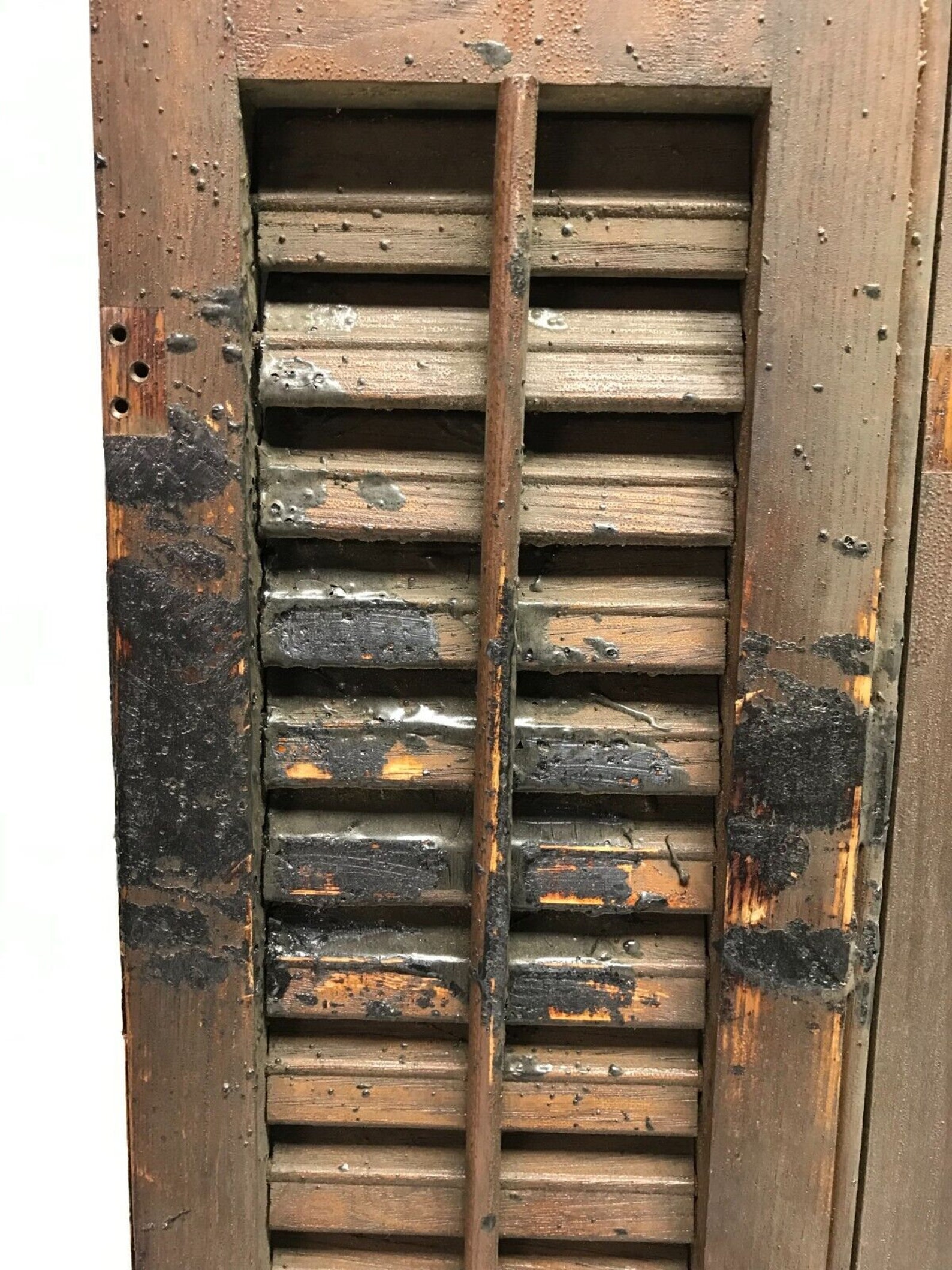 Antique Pair Narrow Wood 7x30 Louvered Chestnut Interior Shutters Old ...
