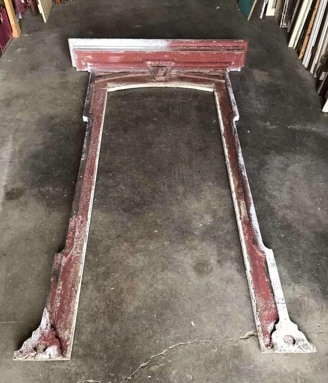Antique Mansard Shabby Red Semi Arch Window Surround 35x88 Chic Vintage ...