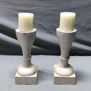 Vintage Pair 10" Turned Wood Shabby Balusters Thick Chunky Candle ...