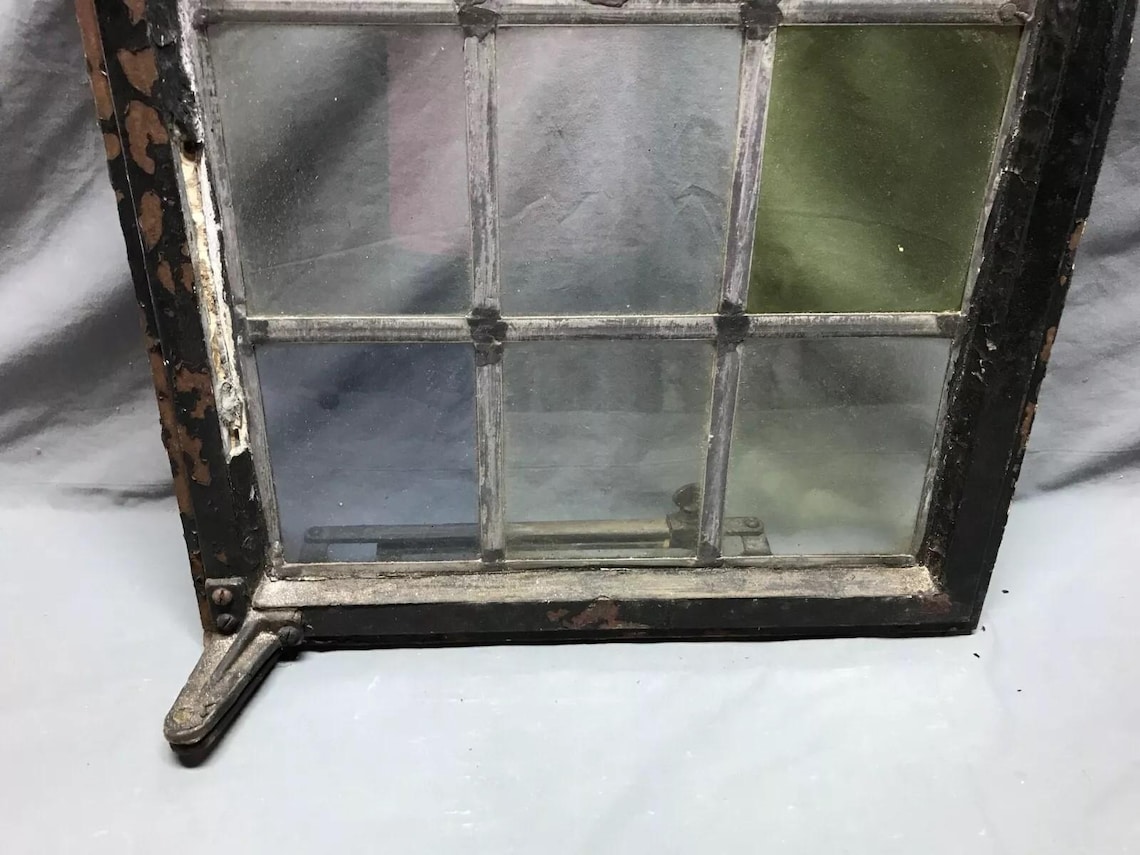 VTG Steel 16 Lite Leaded Stained-glass 20x37 Tutor Casement Window Old ...