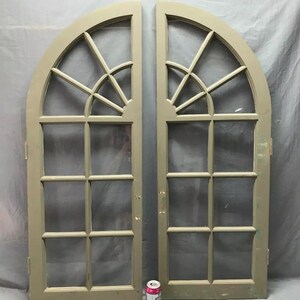 Vintage Pair 12 Lite Arch Top Glass Cabinet Cupboard Window Doors Old ...