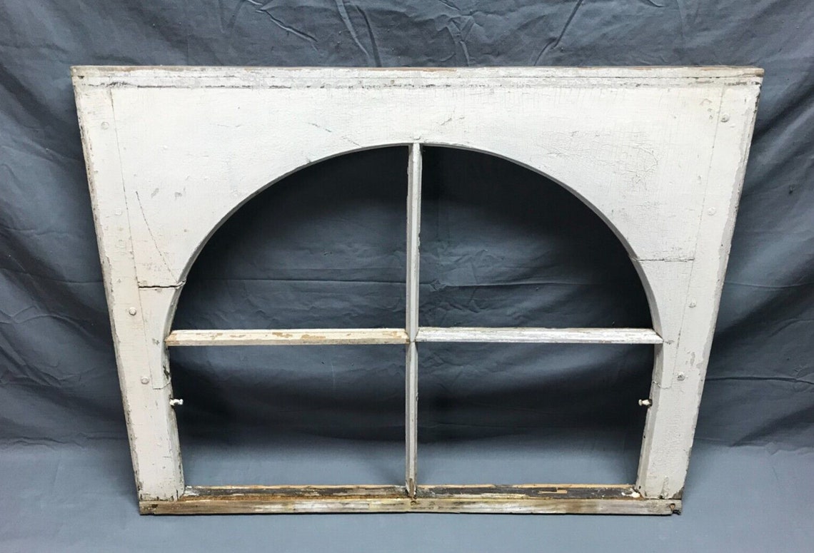 Antique Arched Glass 4 Lite 25x31 Window Sash Old VTG Shabby White 76 ...