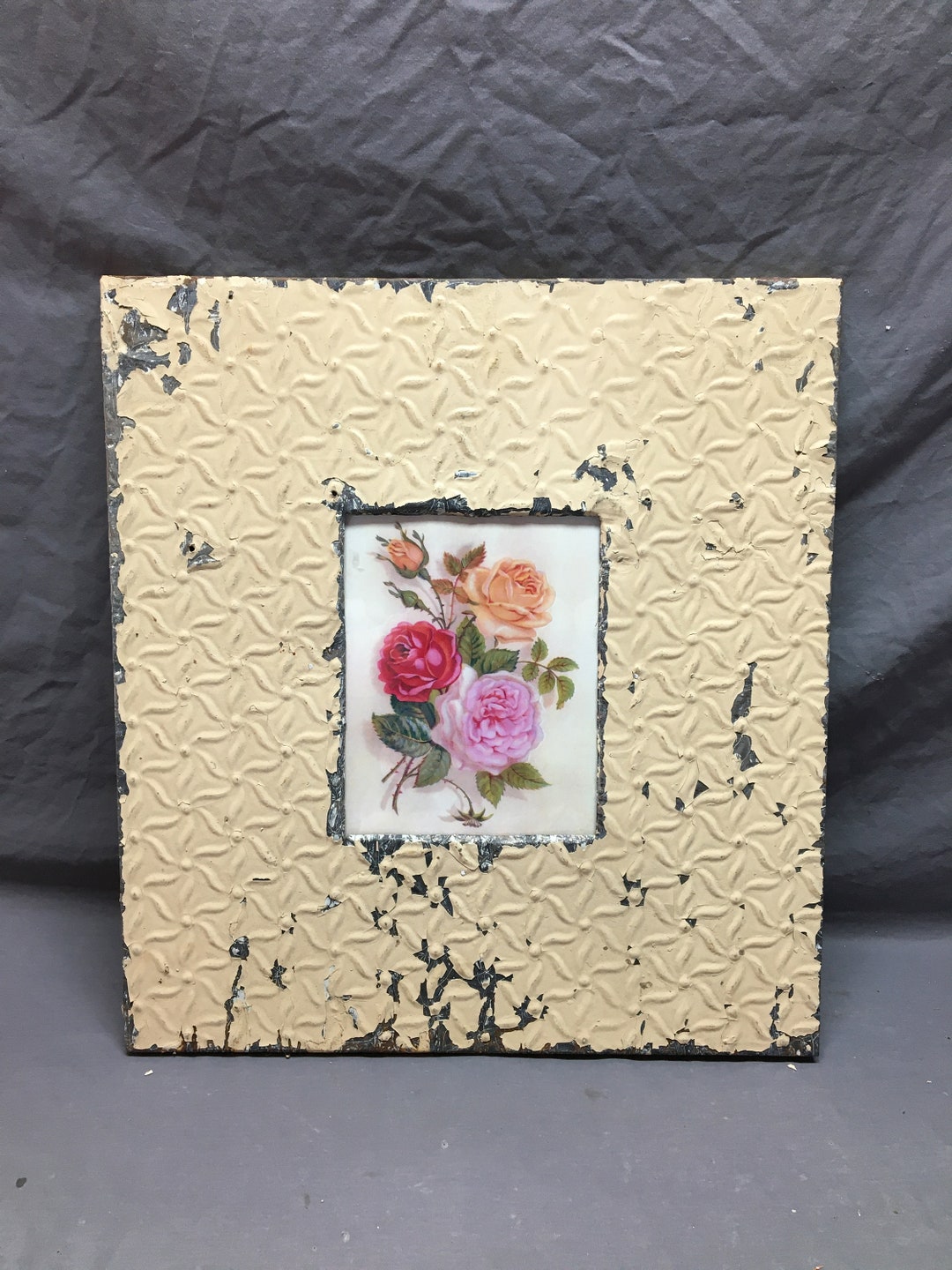 TIN Ceiling Metal Picture Frame Creamy Tan 8 X 10 Shabby Recycled Chic ...