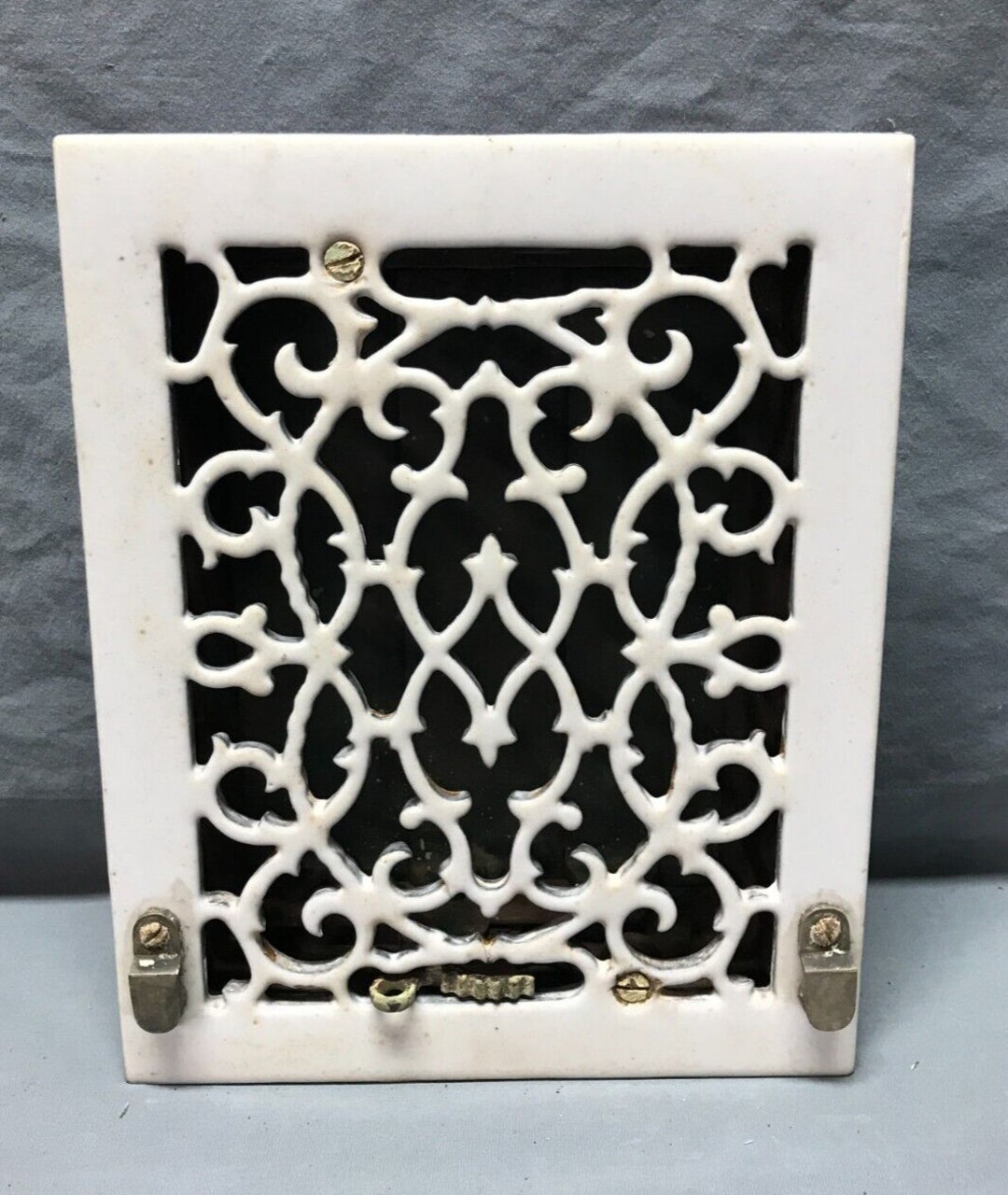 Antique Cast Iron White Porcelain Heat Grate Ceiling Register 7x8 Old ...