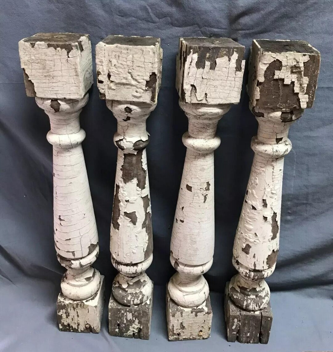 Set 4 VTG Shabby Wood Turned Spindle Porch Balusters Coffee Table Legs ...