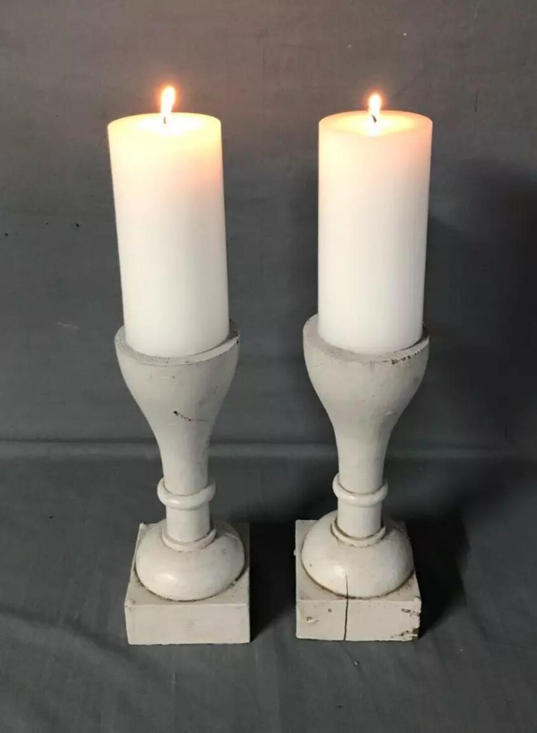 Vintage Antique Pair 10" Turned Wood Shabby Balusters Thick Chunky ...