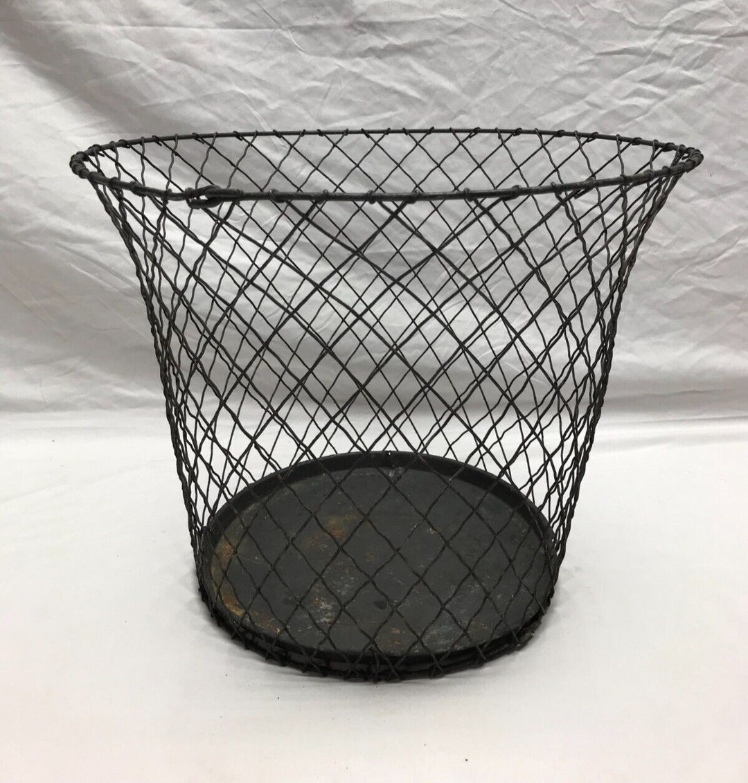 Antique Vintage Wire Diamond Pattern Waste Basket Trash Can Black Old ...