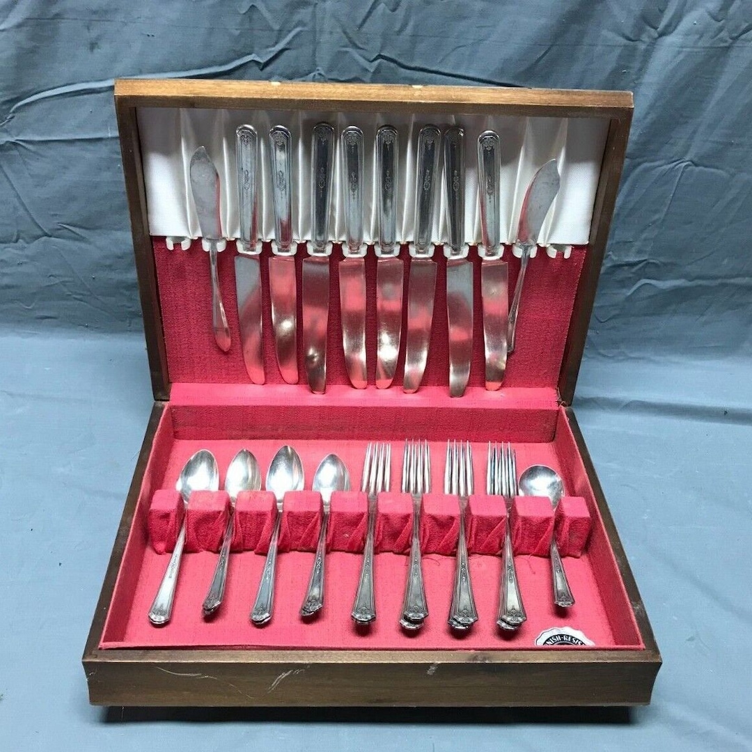 Antique Vintage International Silver Co Flatware Set With Wood Box 1292-22B - Etsy