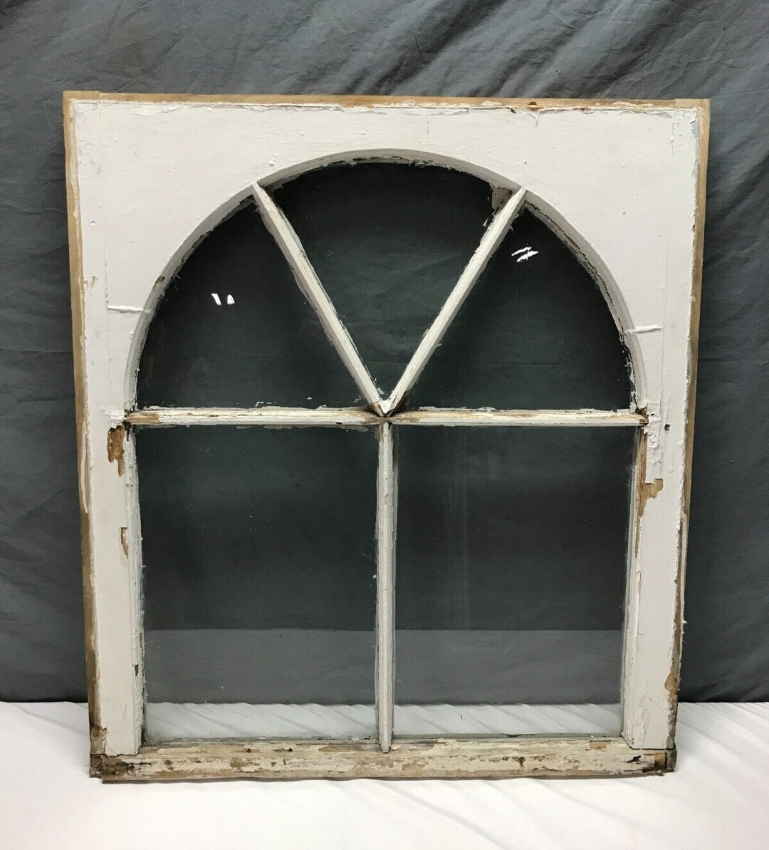 Antique Arch Glass Gothic Window 26x29 Sash White Shabby VTG Old Chic ...