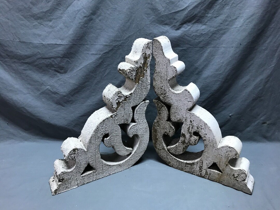 Antique Pair Wood Roof Brackets 14x18 Shabby White VTG Chic Corbels Old ...