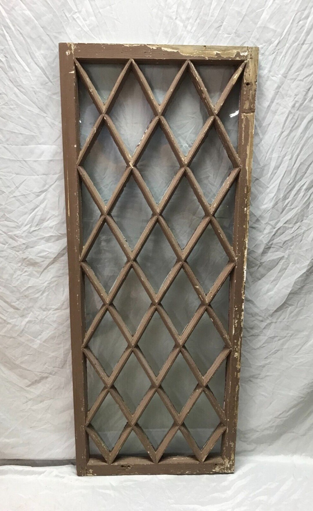 Antique 35 Lite Shabby Diamond Pane Casement Window 20x50 VTG 982-23B ...