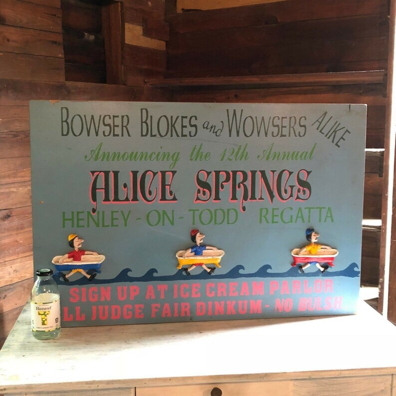 1970's Vintage Alice Springs Henry on the TODD REGATTA Race Wood Sign ...