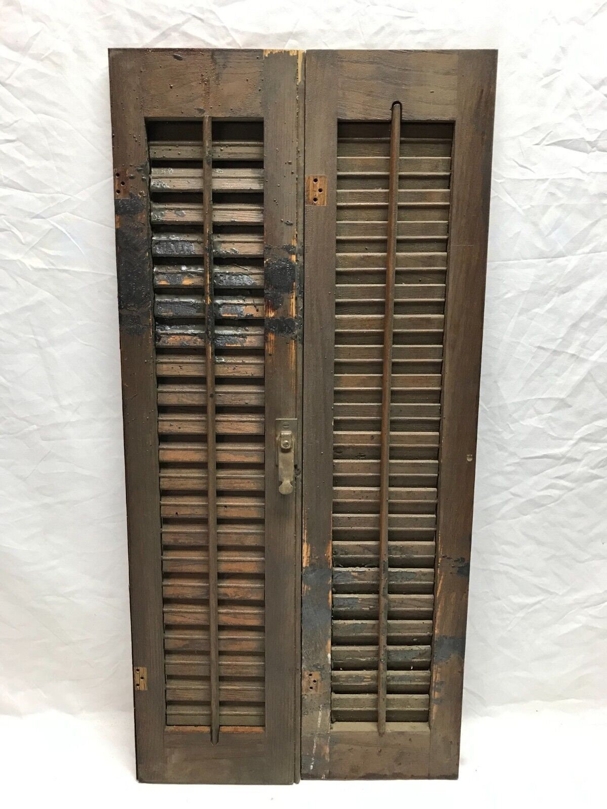 Antique Pair Narrow Wood 7x30 Louvered Chestnut Interior Shutters Old ...