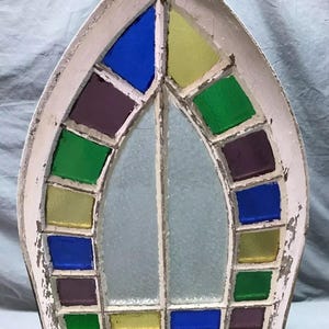 Antique Shabby Peaked 24x35 18 Lite Stained Glass Window Sash VTG Chic ...