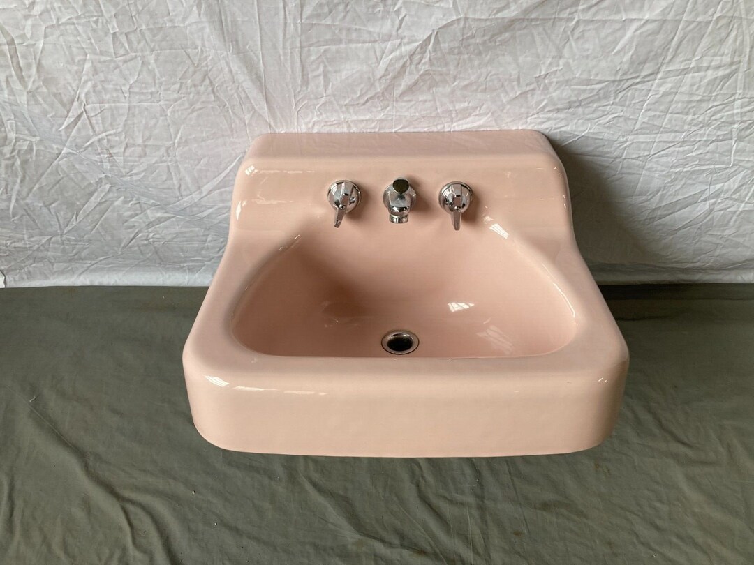 Vintage Mid Century Coral Pink Porcelain Cast Iron Bath Sink Old ...