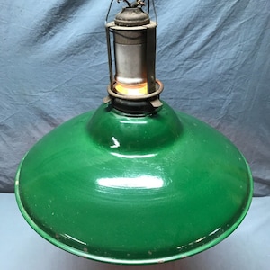 Antique VTG 18" Industrial Green Porcelain Gas Station Pan Light Old ...