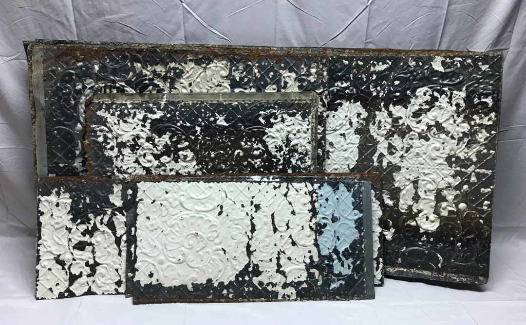 50 Sq Feet Salvaged Antique VTG Shabby Blue Shell Tin Metal Ceiling Old ...
