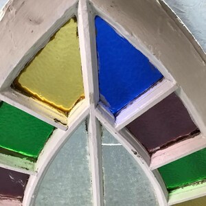 Antique Shabby Peaked 24x35 18 Lite Stained Glass Window Sash VTG Chic ...