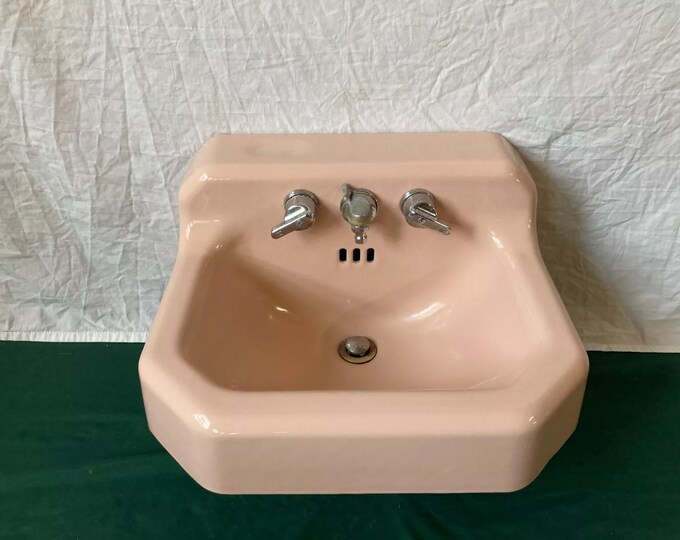 Vintage Mid Century Coral Pink Porcelain Cast Iron Bath Sink Old ...
