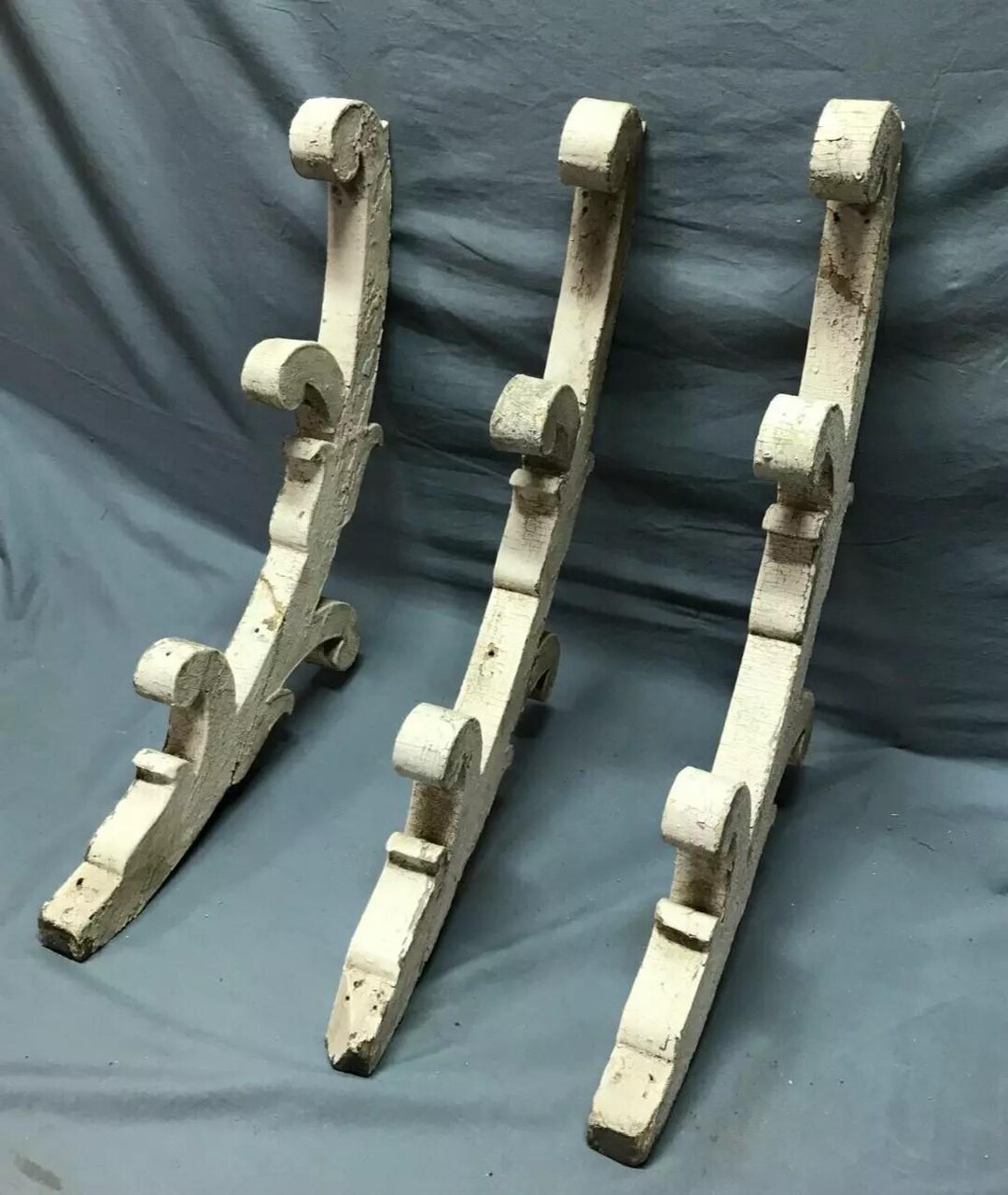 Vintage Antique Set 3 Shabby White Wood Chic Gingerbread Porch Brackets ...