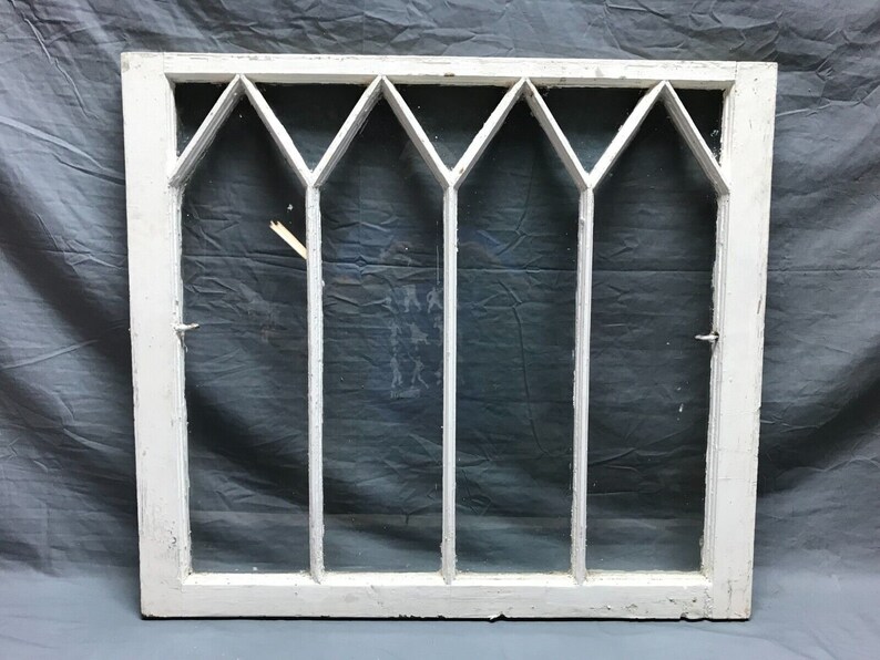 Antique Mission 9 Lite Peaked Glass Window Sash Shabby White 27x30 VTG ...