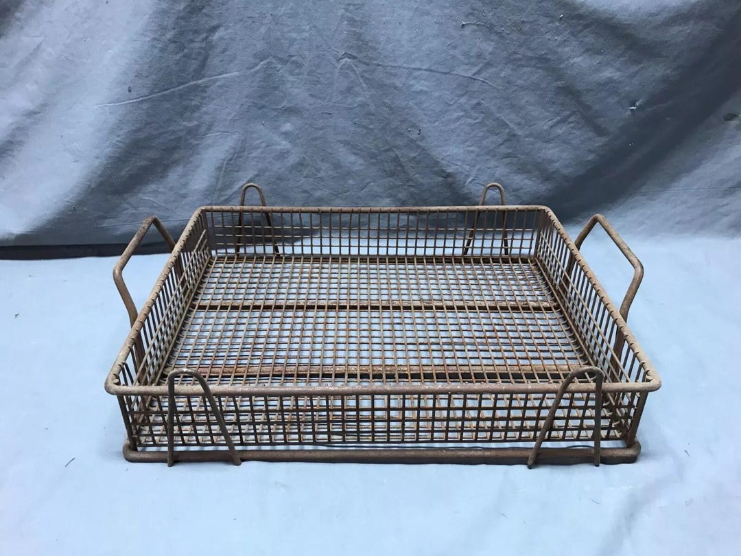 Single Vintage ONE Industrial 14x18 Machine Shop Metal Basket Rust Old ...