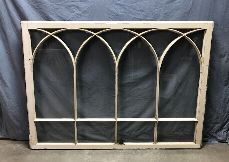 Antique Triple Arch 17 Lite 39x54 Gothic Window Sash Shabby Vtg Chic ...