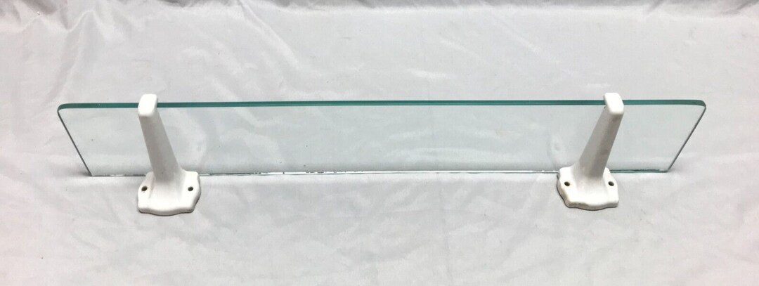 Antique 22 Glass Shelf White Porcelain Ceramic Wall Brackets VTG Old ...