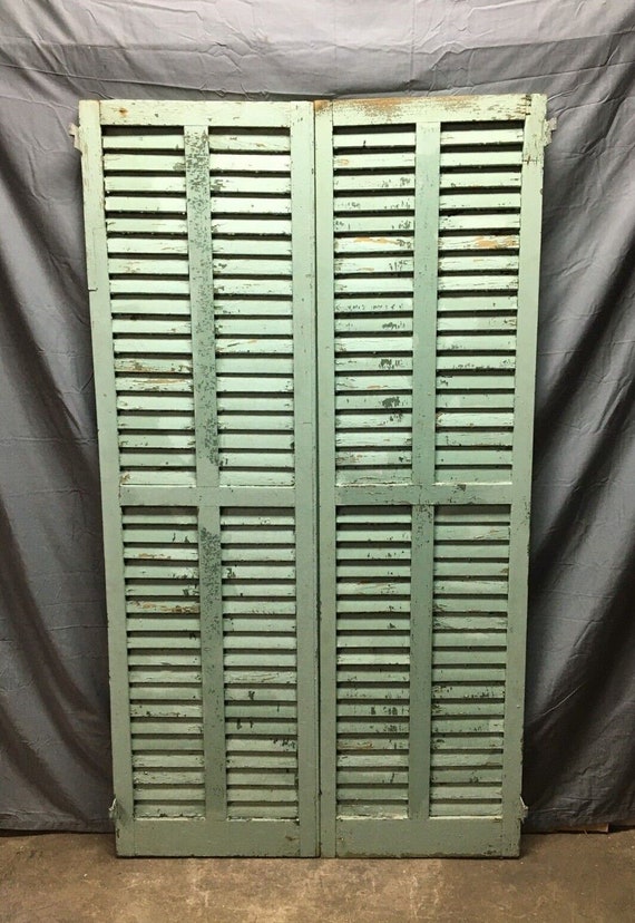 Pair Vintage House Window Wood Louvered Shutters 19x68 Shabby - Etsy