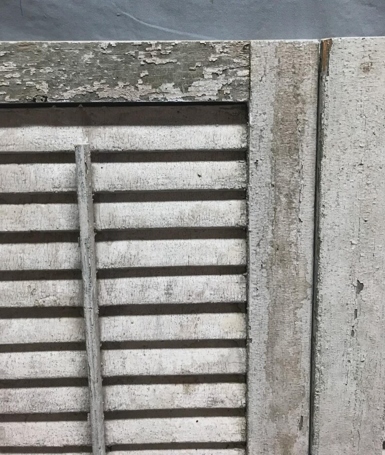 Antique Pair 18x26 Shabby White House Window Wood Louvered Shutters ...