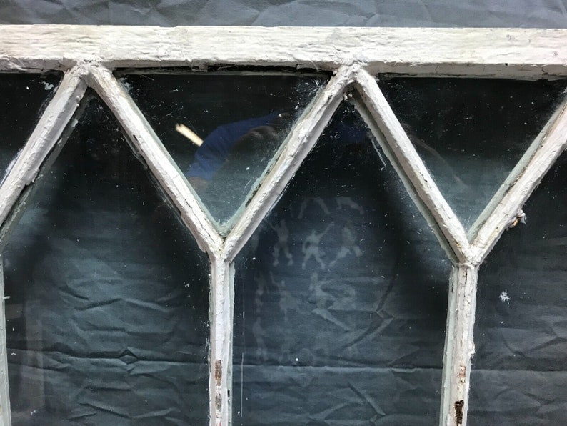 Antique Mission 9 Lite Peaked Glass Window Sash Shabby White 27x30 VTG ...