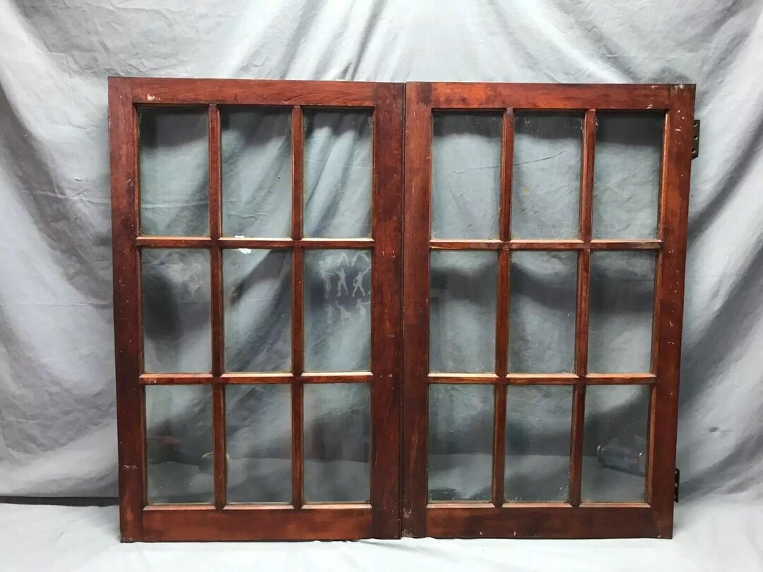 Vintage Pair 9 Lite Glass 20x32 Burch Mission Cabinet Windows Old 1117 ...