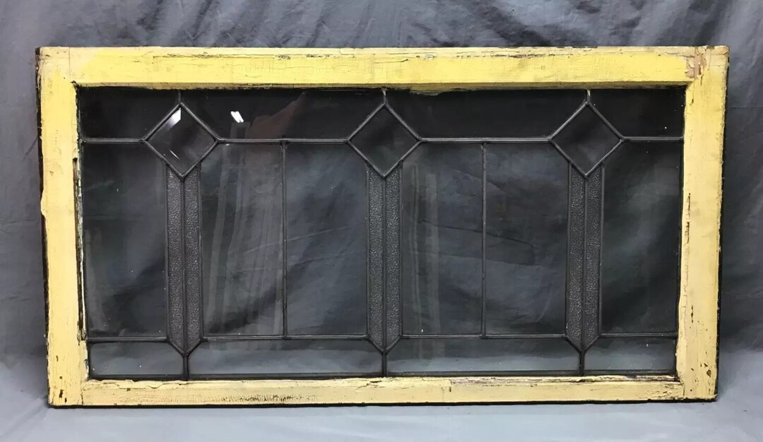 Antique Leaded Glass 21x40 Transom Window Triple Beveled Diamonds Old ...