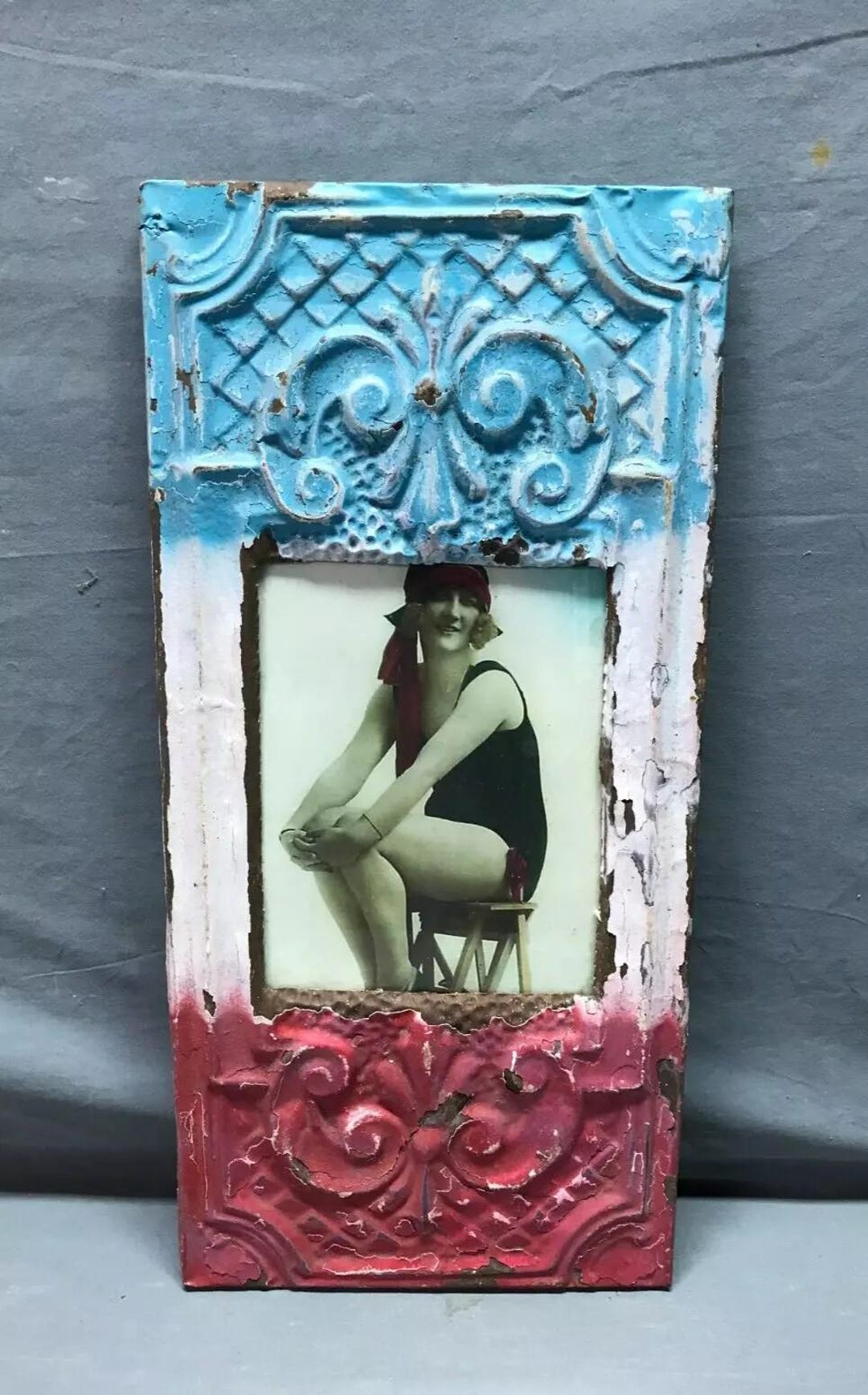 Vintage Reclaimed Antique Tin Ceiling Shabby Metal 8X10 Picture Frame ...
