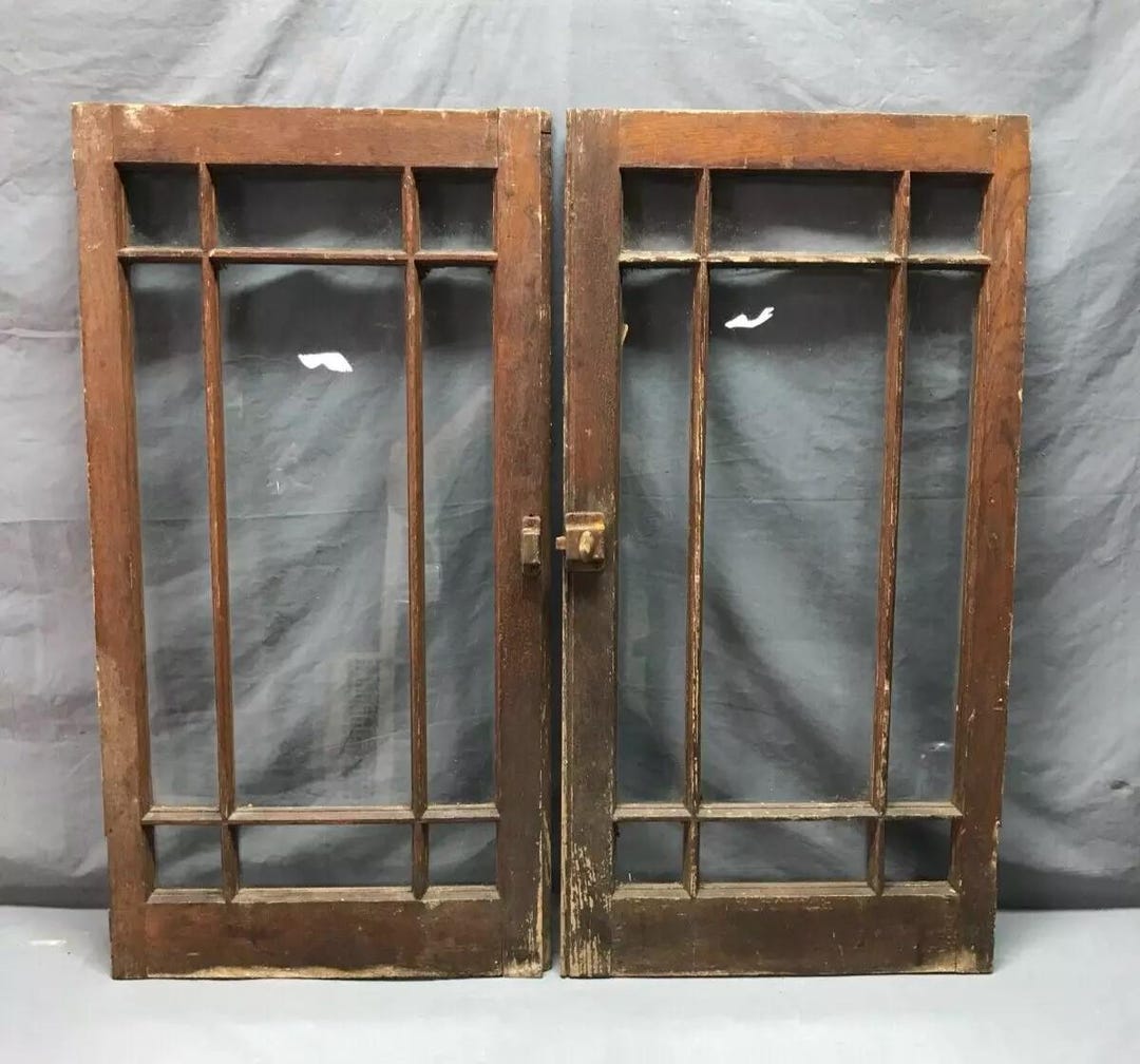 Antique Pair VTG Oak Mission Cabinet Bookcase 17x32 9 Lite Glass Doors 1380-24B - Etsy